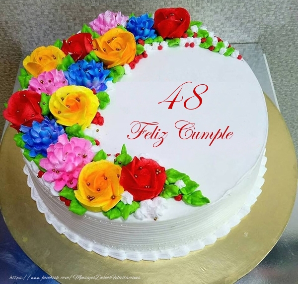 48 años Feliz Cumple- Tarta - mensajesdeseosfelicitaciones.com